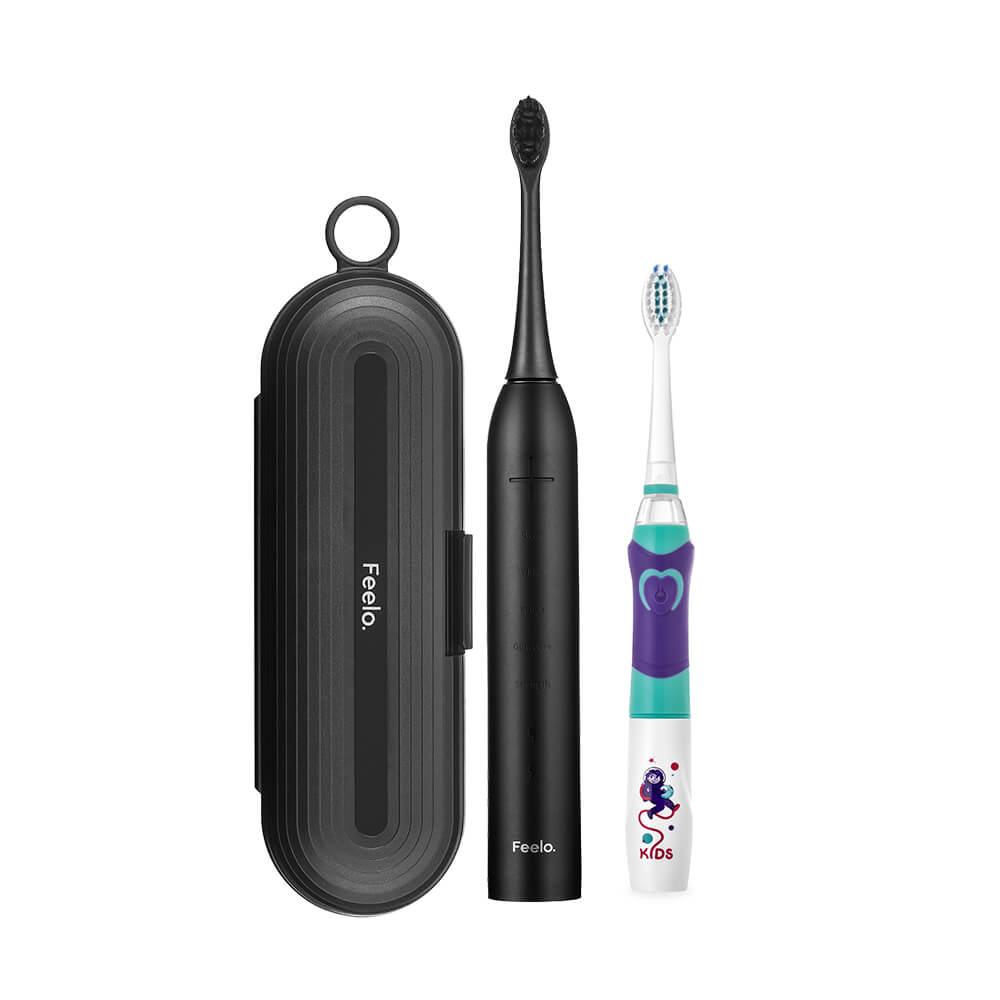 Zestaw Szczoteczka soniczna Feelo PRO czarna i szczoteczka soniczna dla ...
